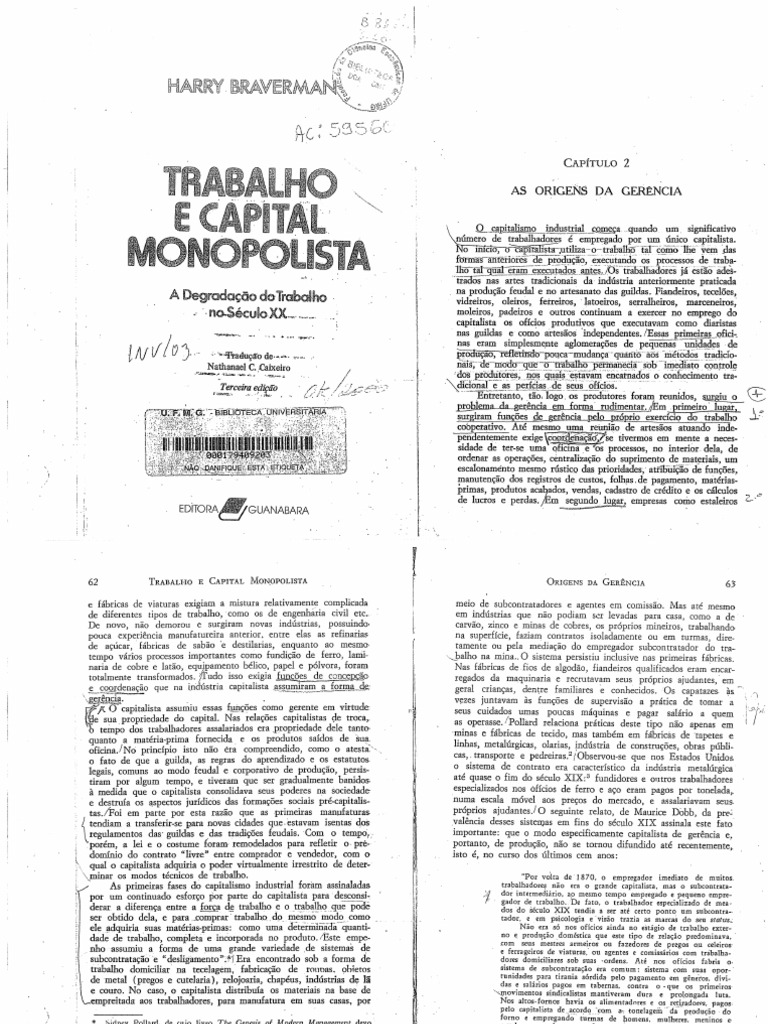 Trabalho e Capital Monopolista - Harry Braverman | PDF