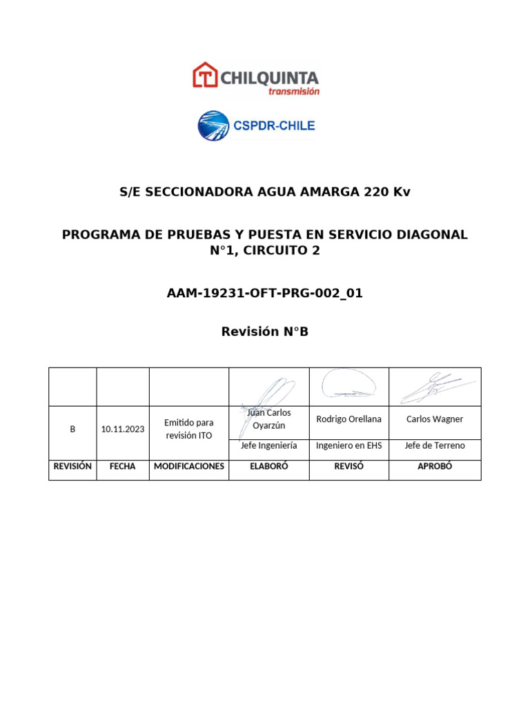 AAM-19231-OFT-PRG-002 - 01 Programa de Pruebas y Puesta en Servicio Diagonal N1 Cto. 2 Rev. B ...