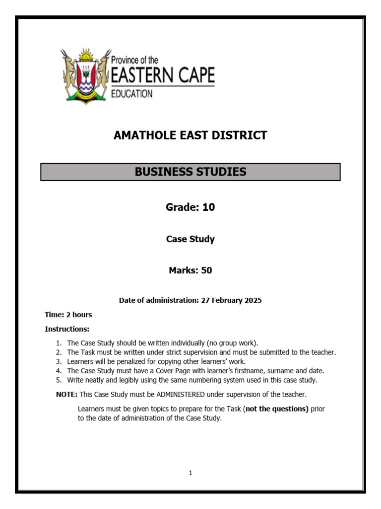 Grade 10 Business Studies Case Study | PDF | Market (Economics) | Cognition
