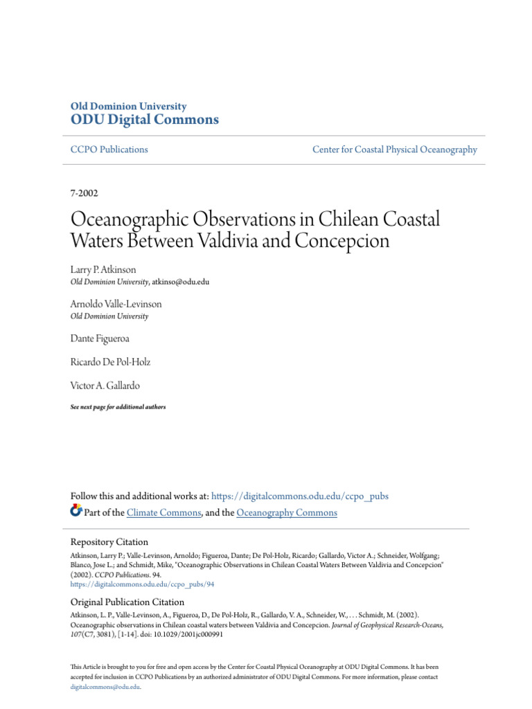 Atkinson Et Al. (2002) - Oceanographic Observations in Chilean Coastal Waters Between Valdivia ...