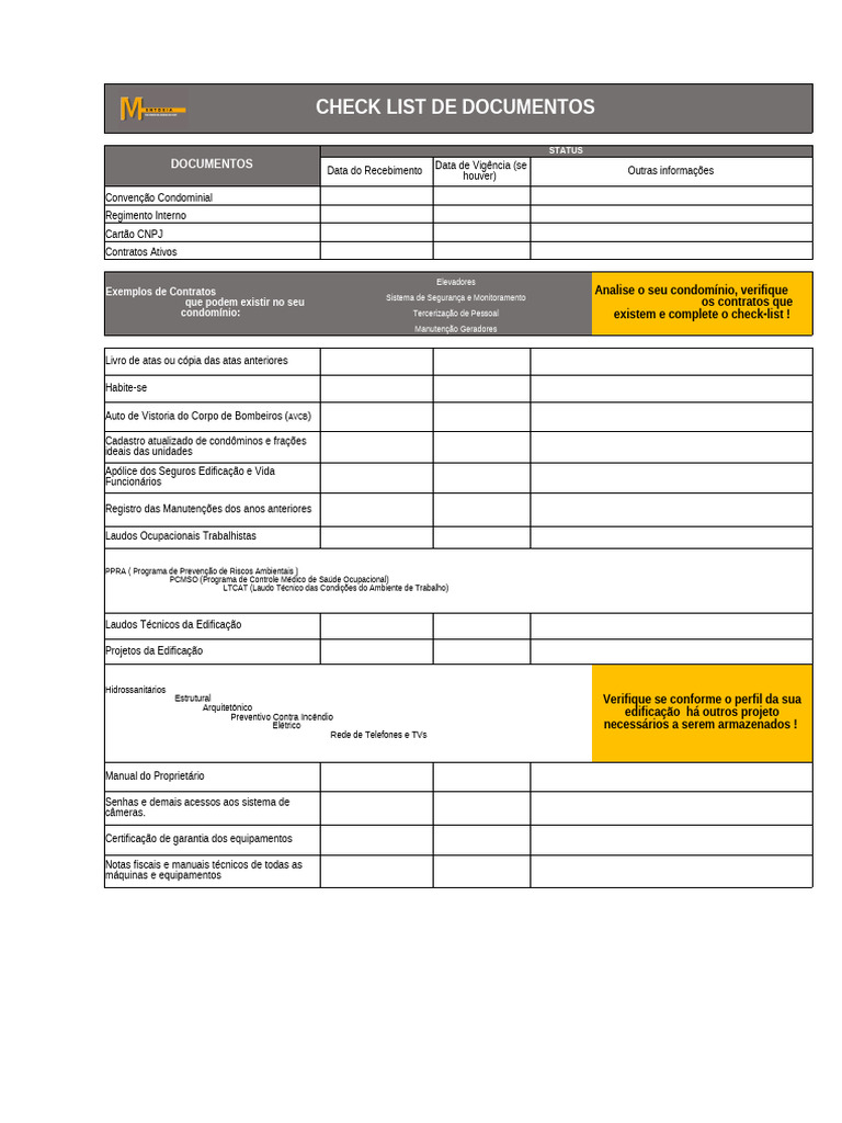 checklist de documentos do condominio | PDF | Condomínio