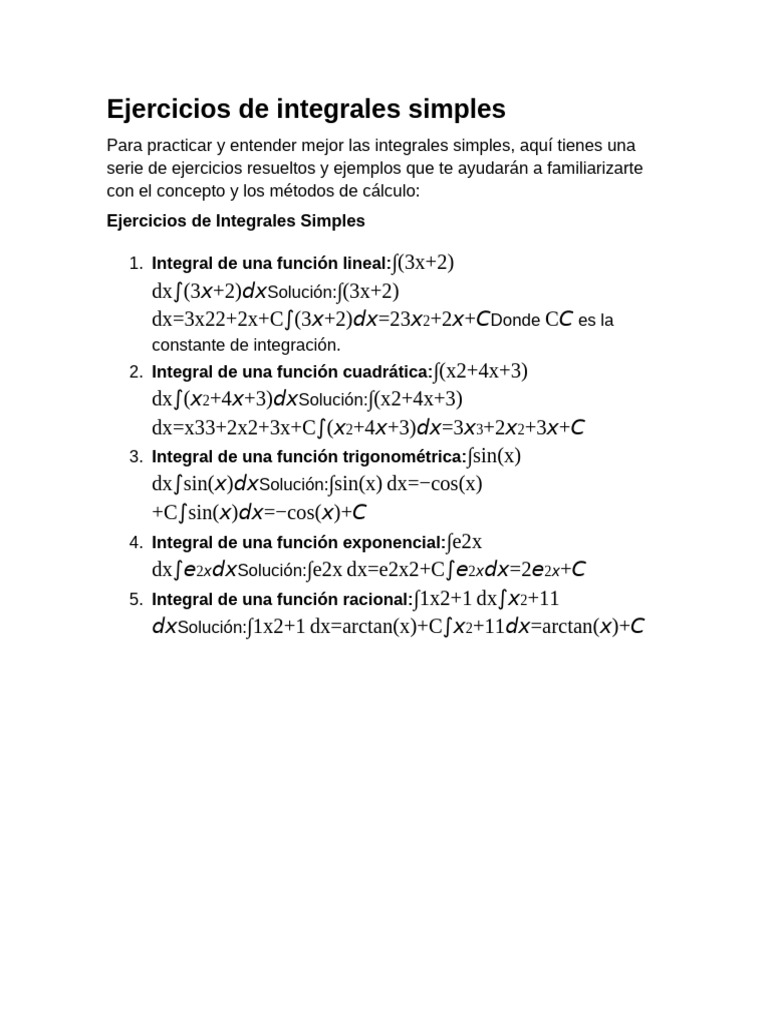 Integrales Simples | PDF
