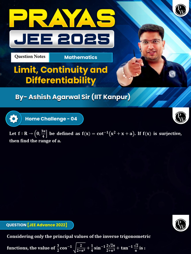 Limit, Continuity and Differentiability - Question Notes - Prayas JEE ...