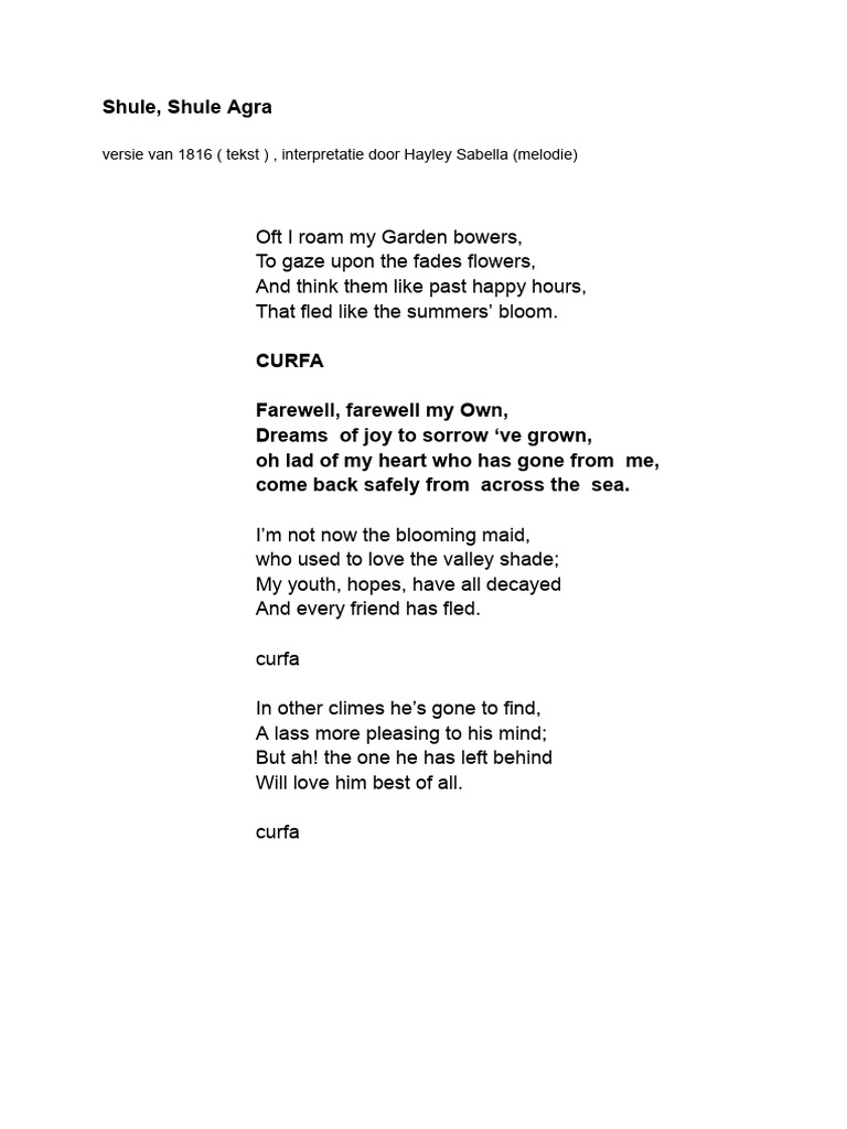 "Shule, Shule Agra: 1816 Lyrics & Interpretation" | PDF