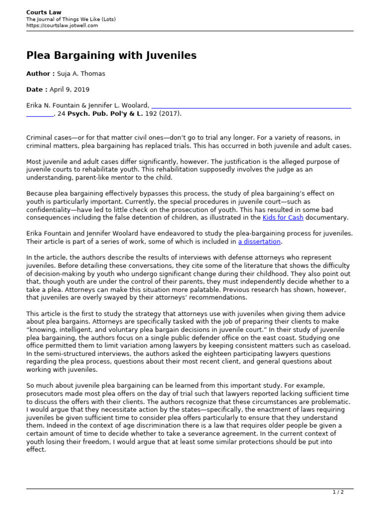 Plea Bargaining With Juveniles | PDF | Plea Bargain | Plea