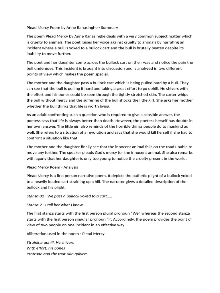 Plead Mercy Poem by Anne Ranasinghe | PDF | Sri Lanka | Poetry