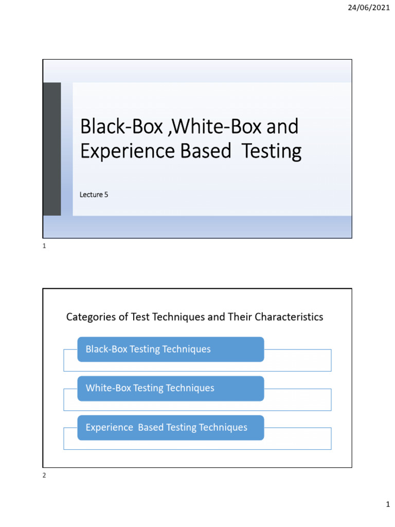 Black-Box, White-Box, and Experience Based Testing L5 | PDF | Software ...