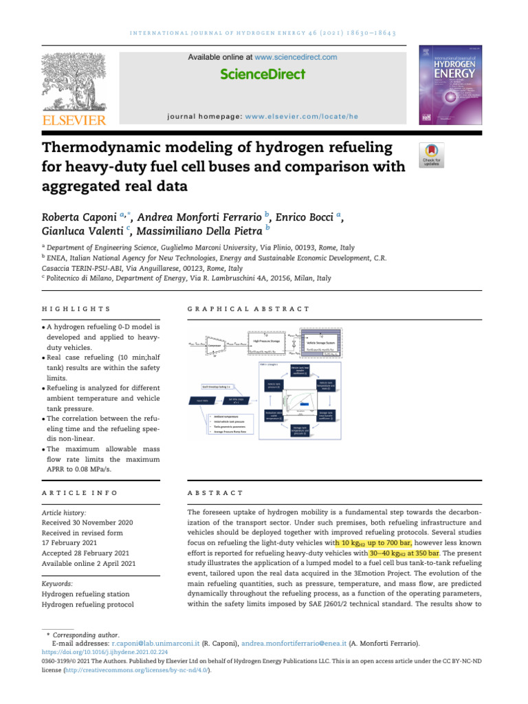 Thermodynamic Modeling of Hydrogen Refueling For Heavy-Duty Fuel Cell Buses and Comparison With ...