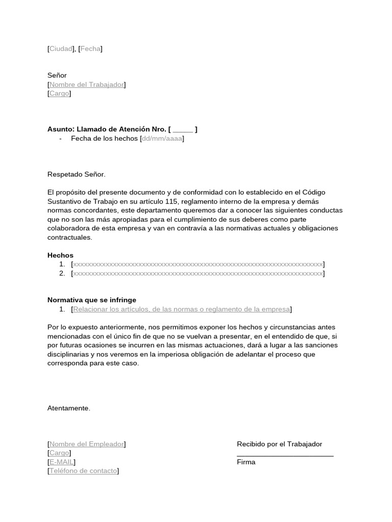 Formato Memorando Llamado de Atencion Laboral | PDF