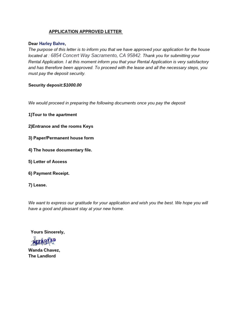 Apartment Application Approved | PDF