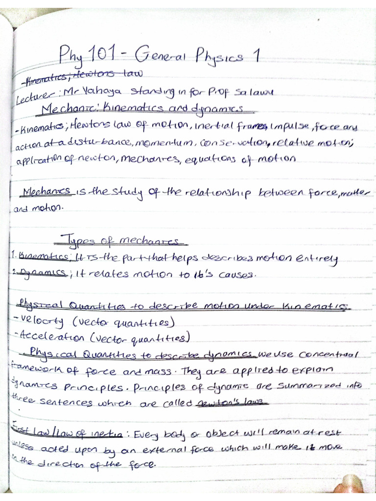 Phy101 Dictated Class Note | PDF