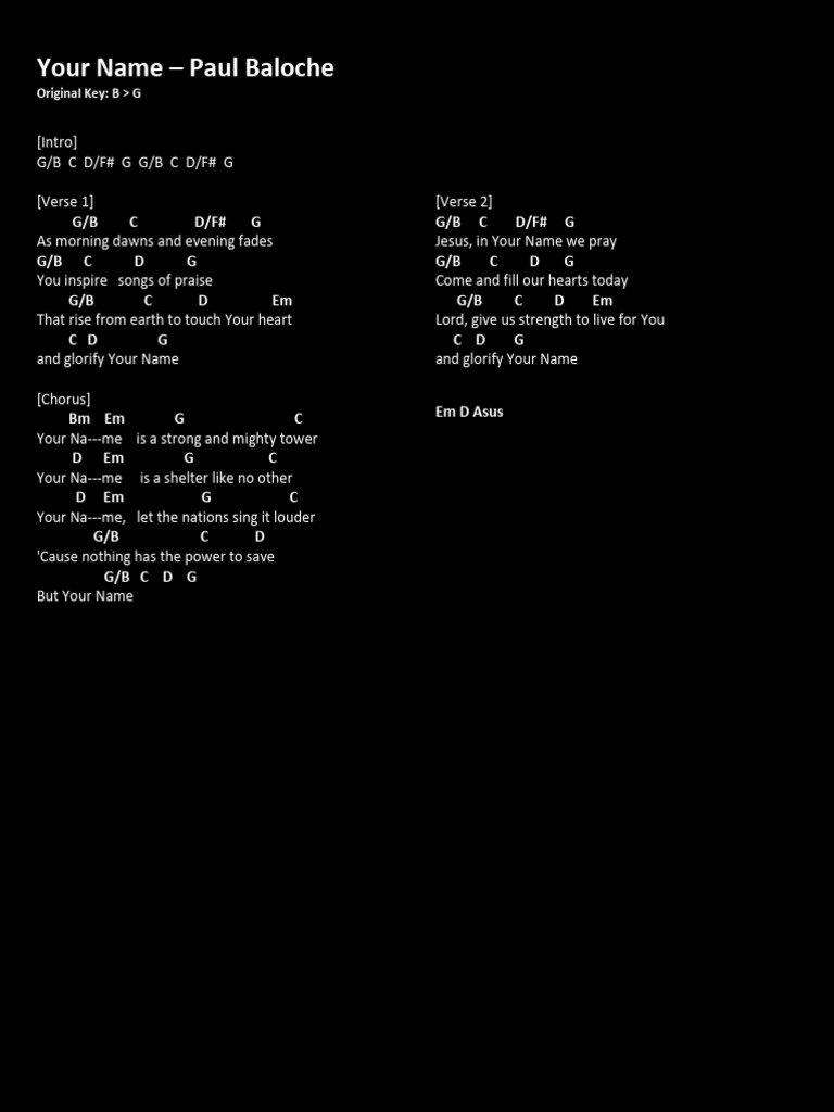"Your Name - Paul Baloche Chords" | PDF