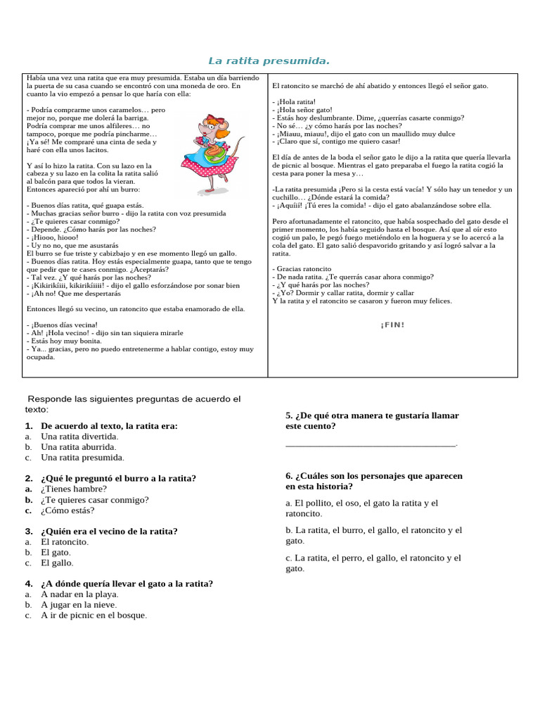 La Ratita Presumida: Cuento y Actividades | PDF