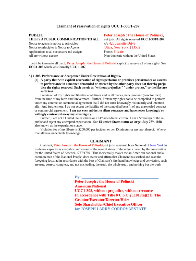 CLAIMANT OF RESERVATION OF RIGHTS | PDF | Government | Common Law