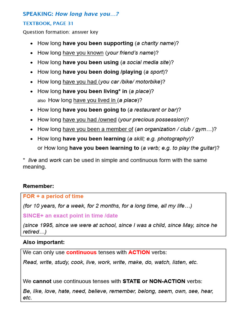 SPEAKING - How Long - Questions | PDF
