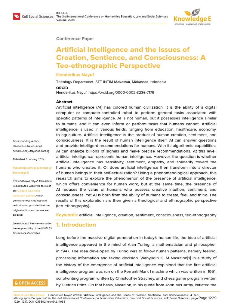 artificial-intelligence-and-the-issues-of-creation-sentience-bxau678bs1 | PDF | Artificial ...