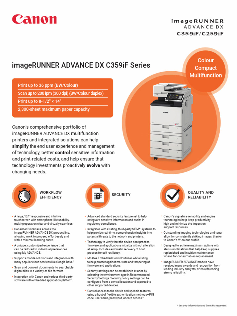 Canon imageRUNNER C359iF C259iF Brochure | PDF | Computer Security ...