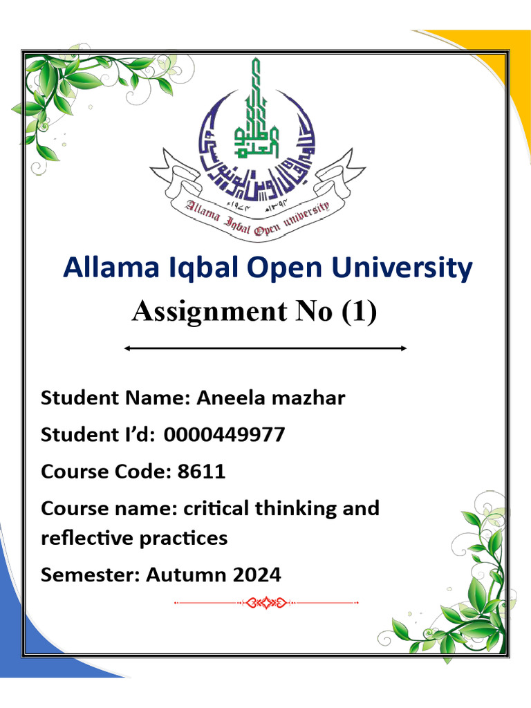 8611 Assignment (1) | PDF | Critical Thinking | Reflective Practice