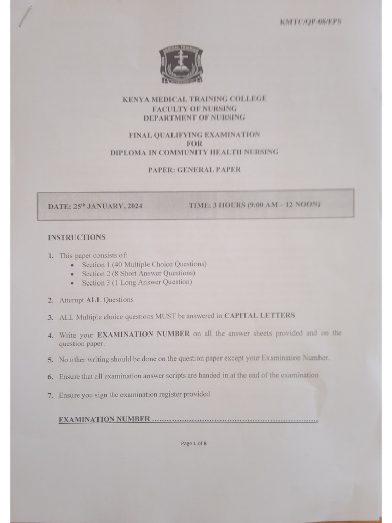 FQE Papers From 2019 Chuka KMTC | PDF