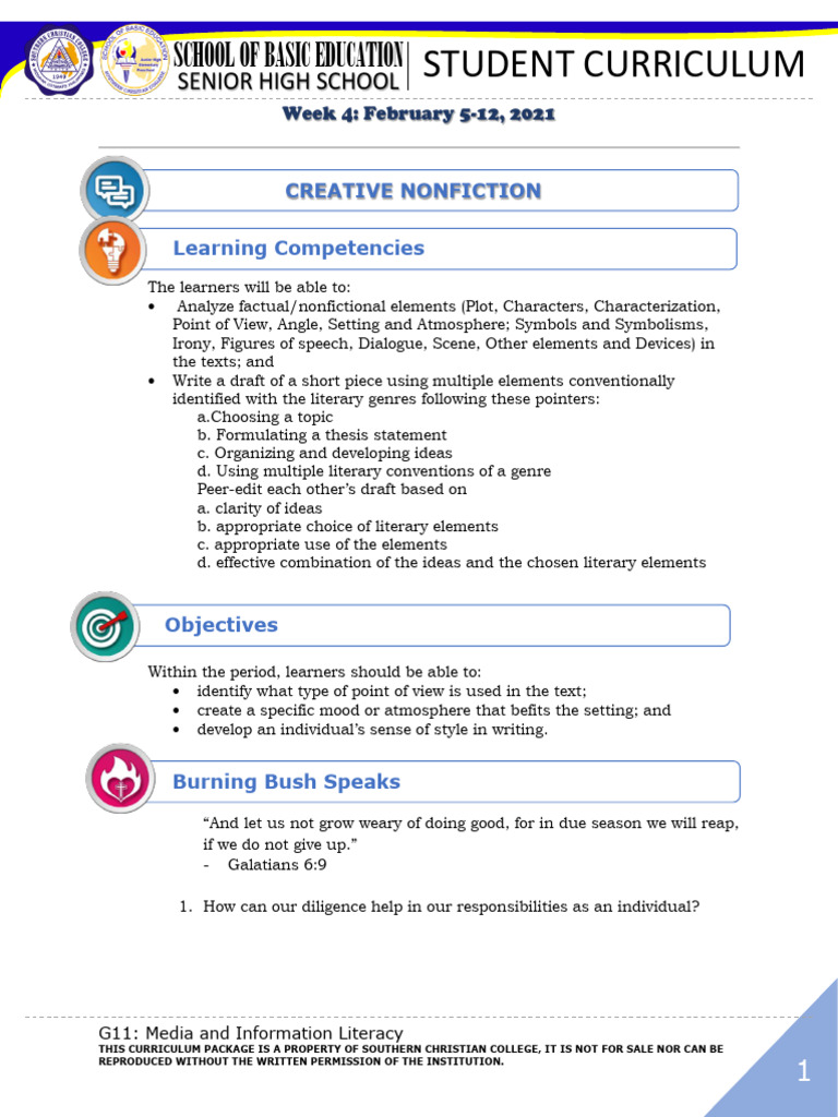 Creative Nonfiction Curriculum Package W4 | PDF | Curriculum
