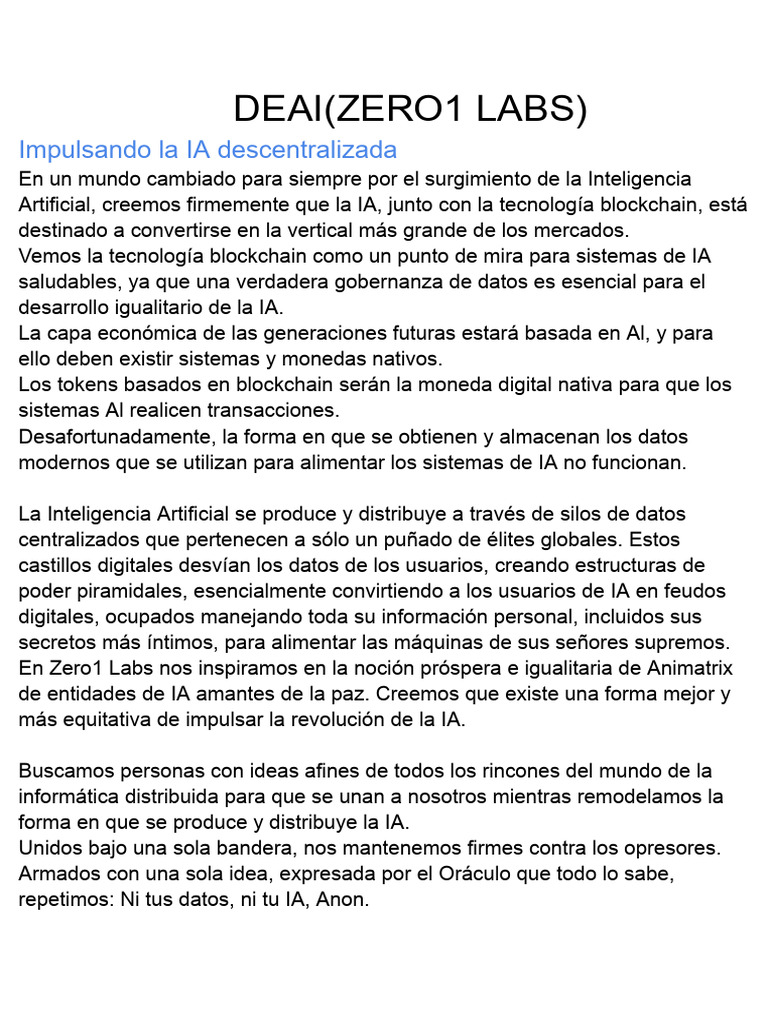 Deai (Zero1 Labs) | PDF | Inteligencia artificial | Inteligencia (IA) y semántica