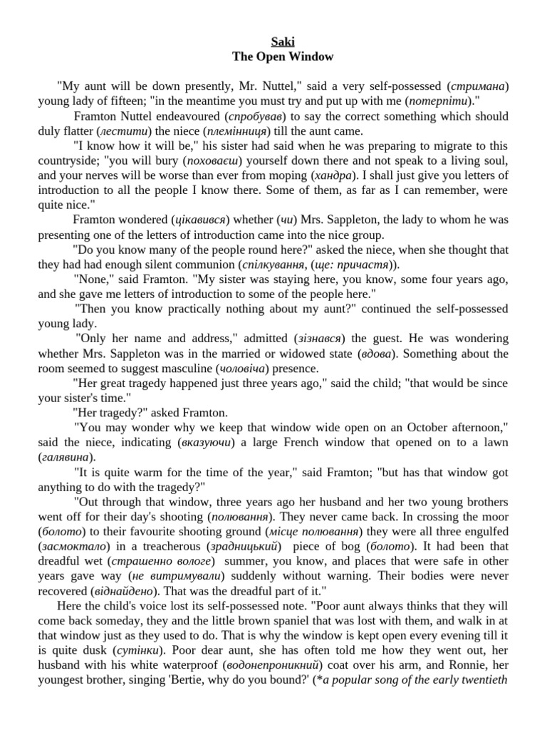 Saki - Open Window 1p Shortened | PDF