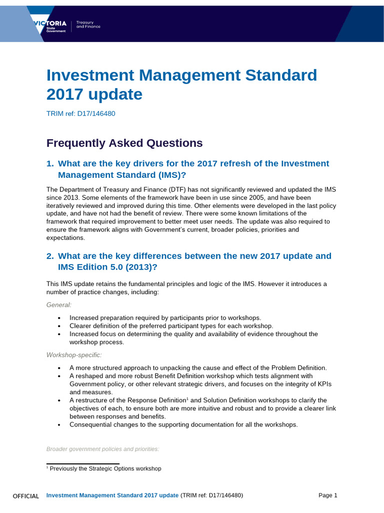 2017 Update to Investment Management Standard | PDF | Risk | Risk ...