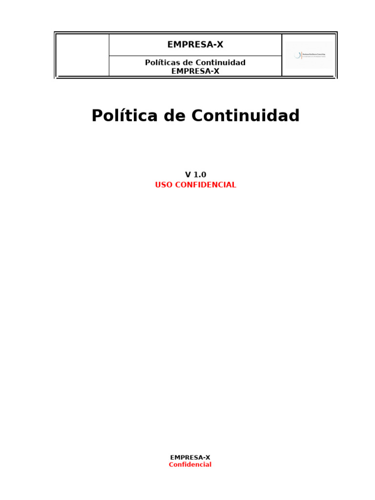 Formato 01. - Política de Continuidad EMPRESA-X | PDF