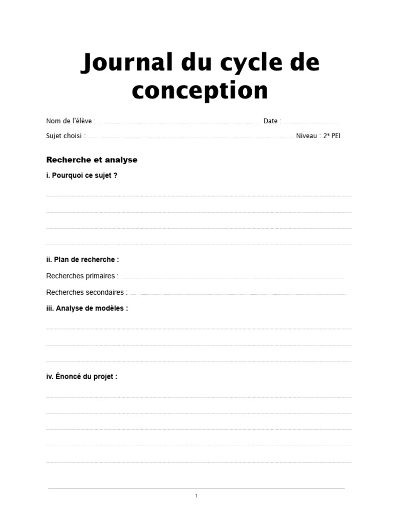 Journal de conception PEI Niveau 2e | PDF
