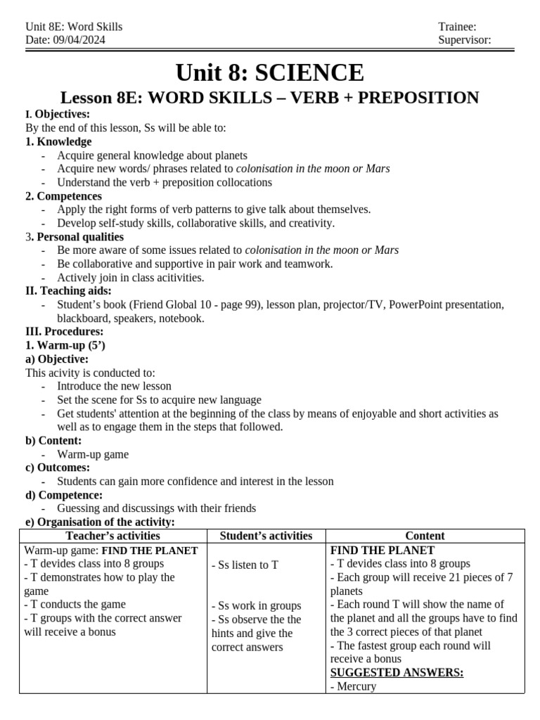 Unit 8E - Word skills | PDF | Planets | Human Communication