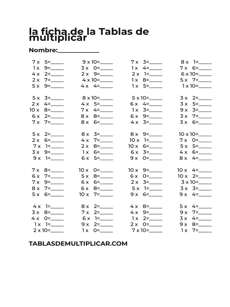 Fichas para Las Tablas de Multiplicar | PDF