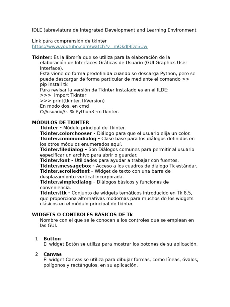 Apuntes GUI IDLE | PDF | Menú (Computación) | Ventana (informática)