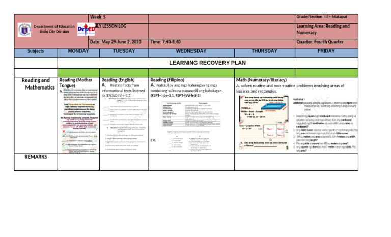 Learning Recovery Plan Week5 | PDF