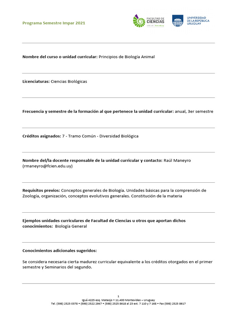 Principios de Biología Animal 2021 | PDF | Biología | Comportamiento