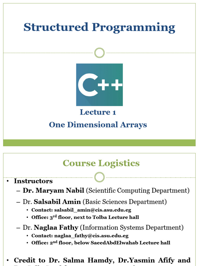 Sp 25 Lecture 1 1d Arrays Notes Pdf Integer Computer Science Data Type