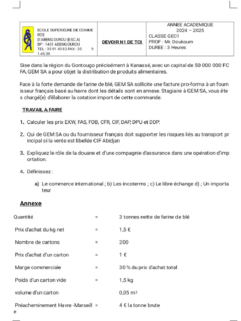 Devoir de Tci 1ere Annee - Phoenix | PDF