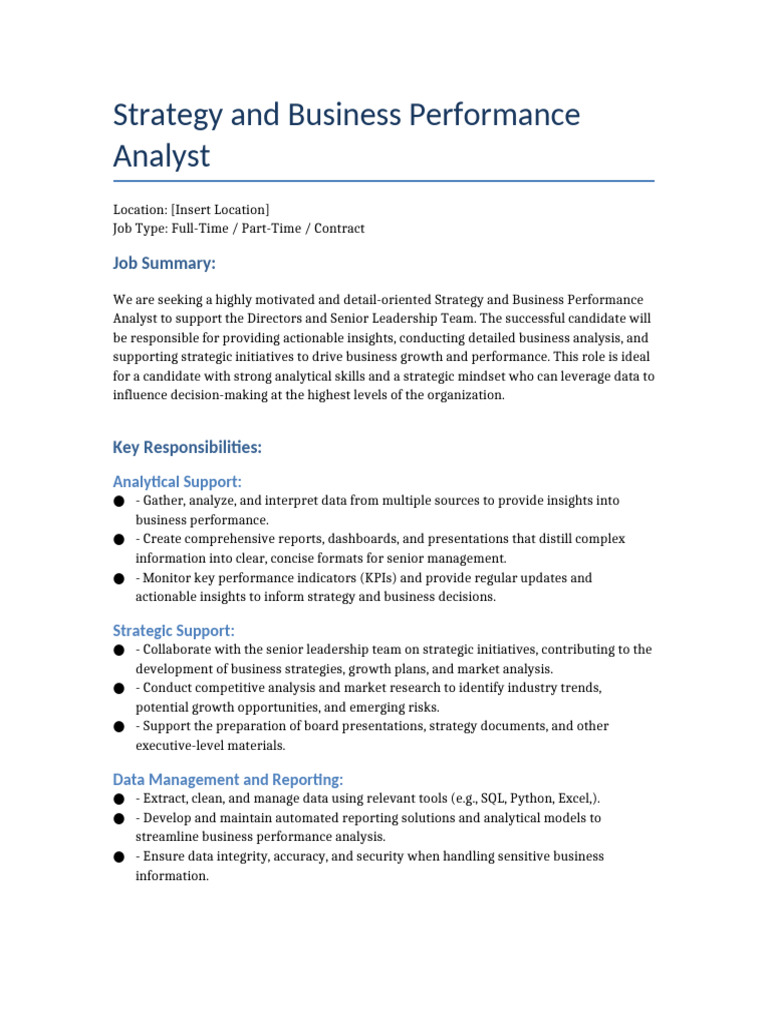 Strategy and Business Performance Analyst Job Spec | PDF | Business ...