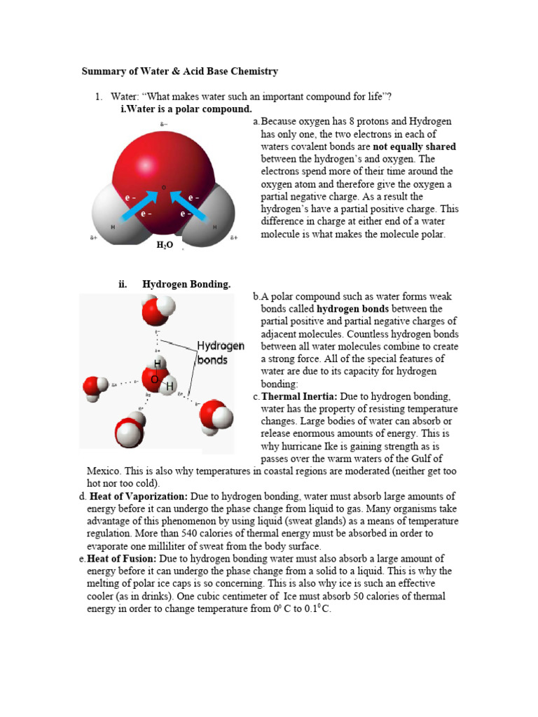Summary_of_Water_and_Acid_Base_Chemsitry | PDF | Ph | Chemical Bond