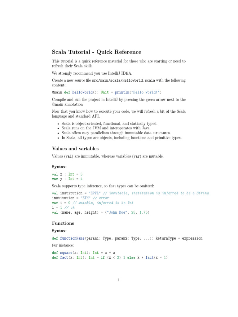 Scala Lightning Tour | PDF | Scala (Programming Language) | Computer Science