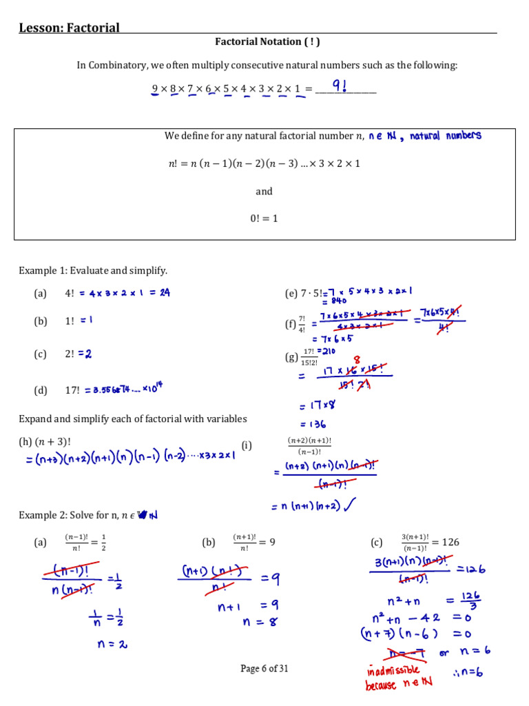 MDM4U-2.2 Factorial (Worksheet Solution) | PDF | Mathematics ...