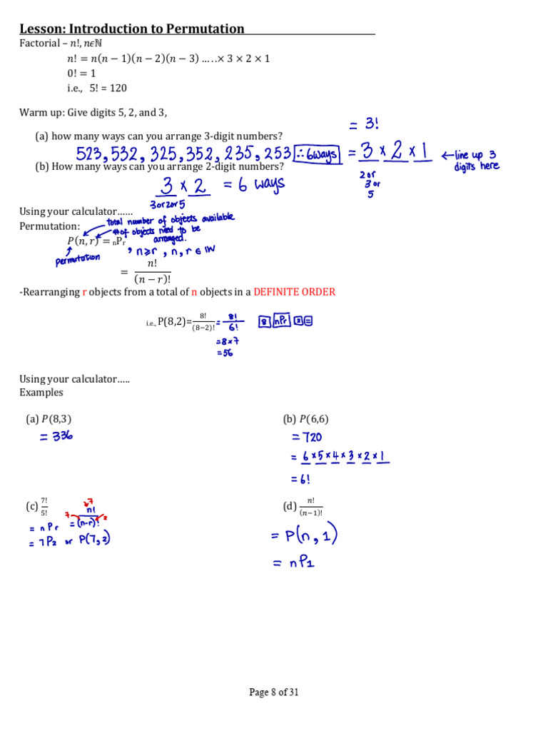 MDM4U-2.3 Permutation Part 1 (Worksheet Solution) | PDF | Mathematics