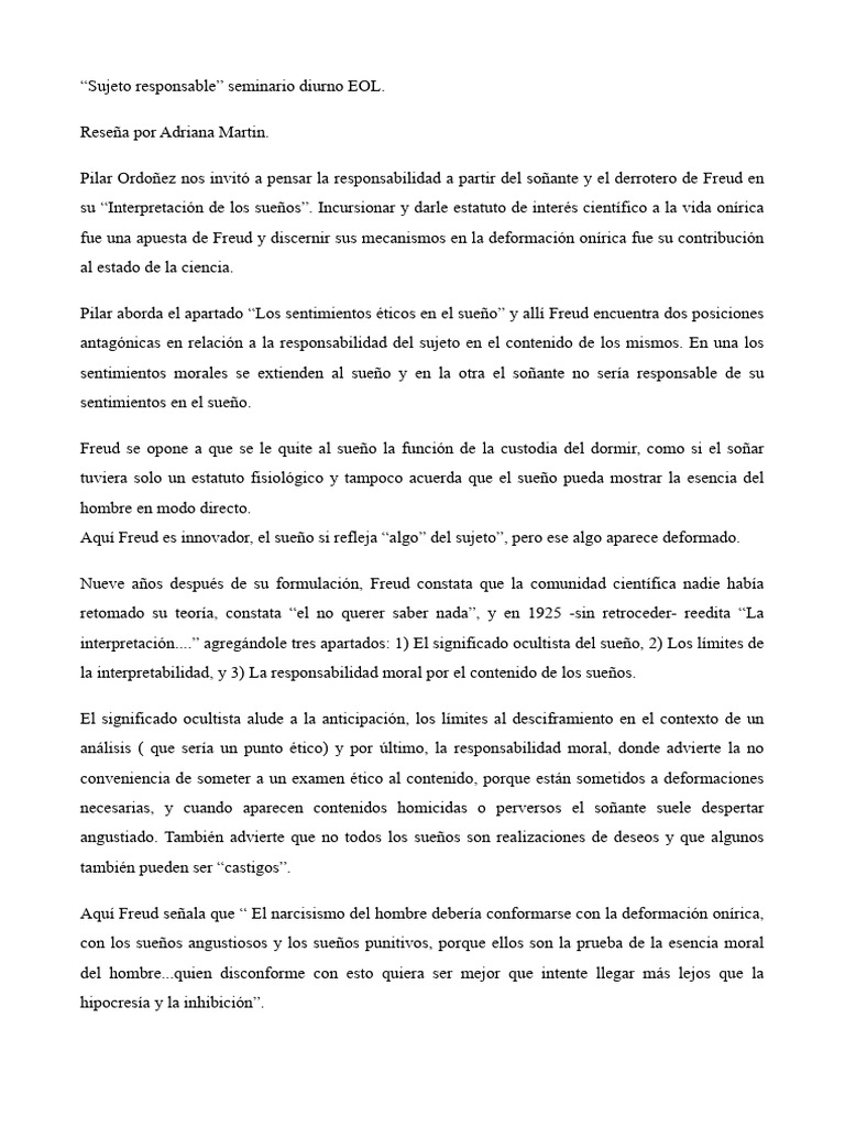 07 - Adriana Martin Comenta Pilar Ordoñez | PDF | Sueño | Sicología