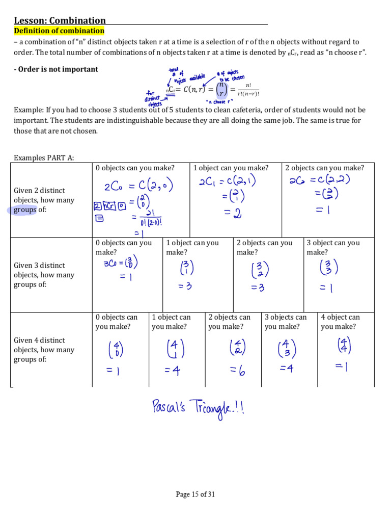 MDM4U-2.5 Combinations Part 1 (Worksheet Solution) | PDF