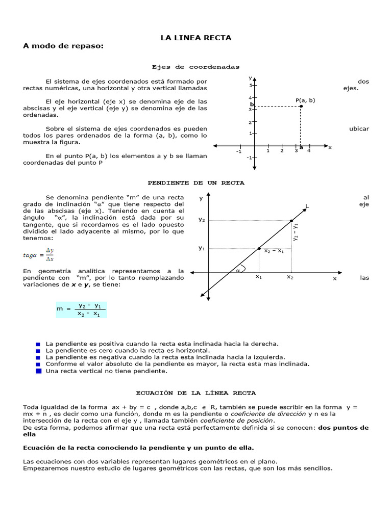 Pendiente y Ecuación de la Recta | PDF | Pendiente | Línea (geometría)
