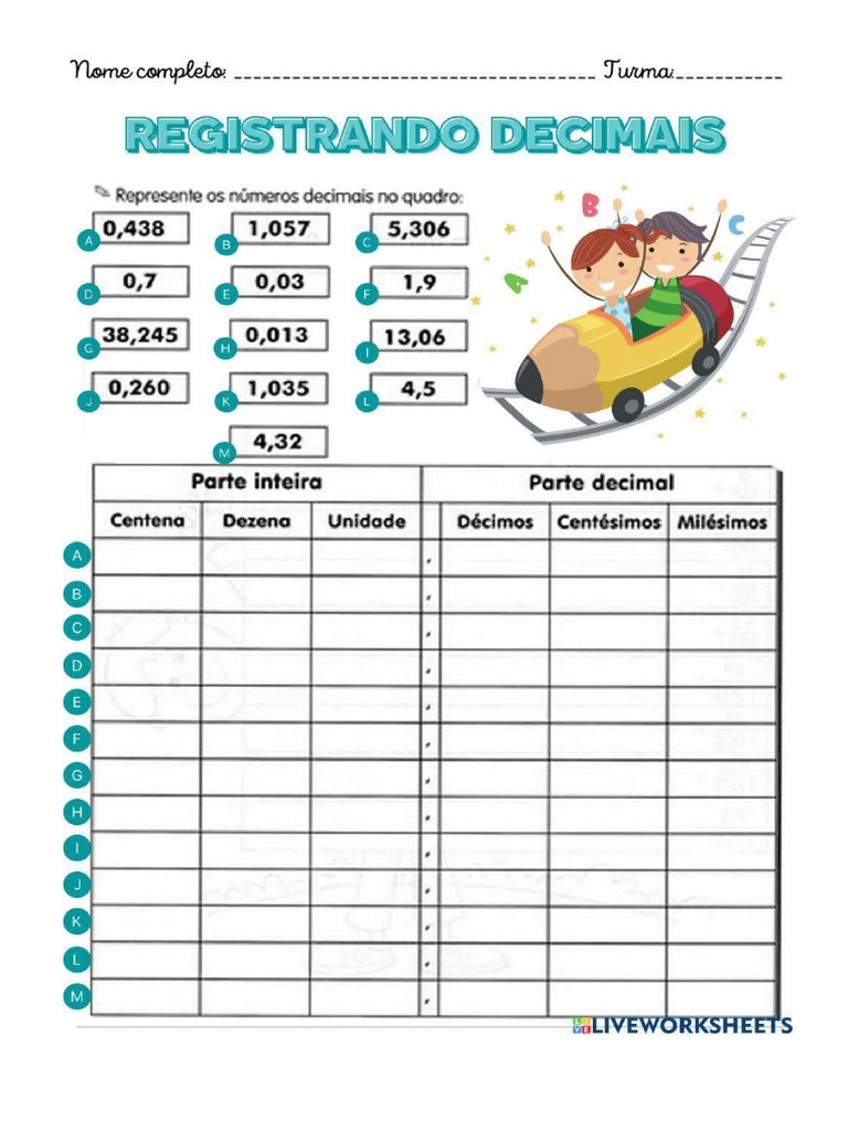 Ativ. Escrita e Leitura de Números Decimais | PDF