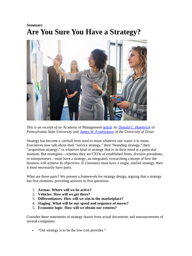 Are You Sure You Have Strategy | PDF | Mergers And Acquisitions ...