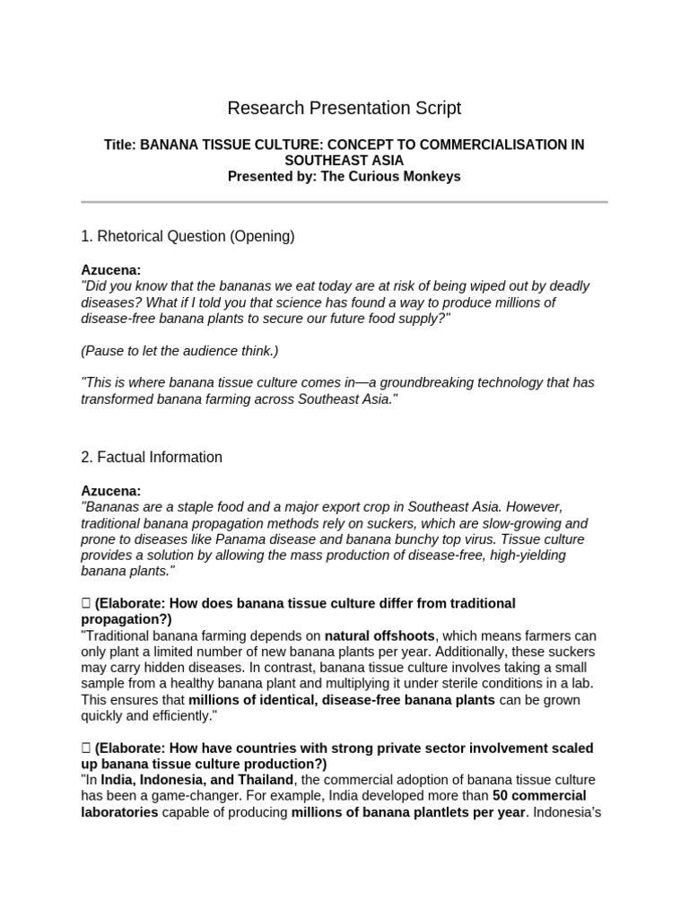 Research Presentation Script Group 8. Monkeysdocx | PDF | Banana | Biology
