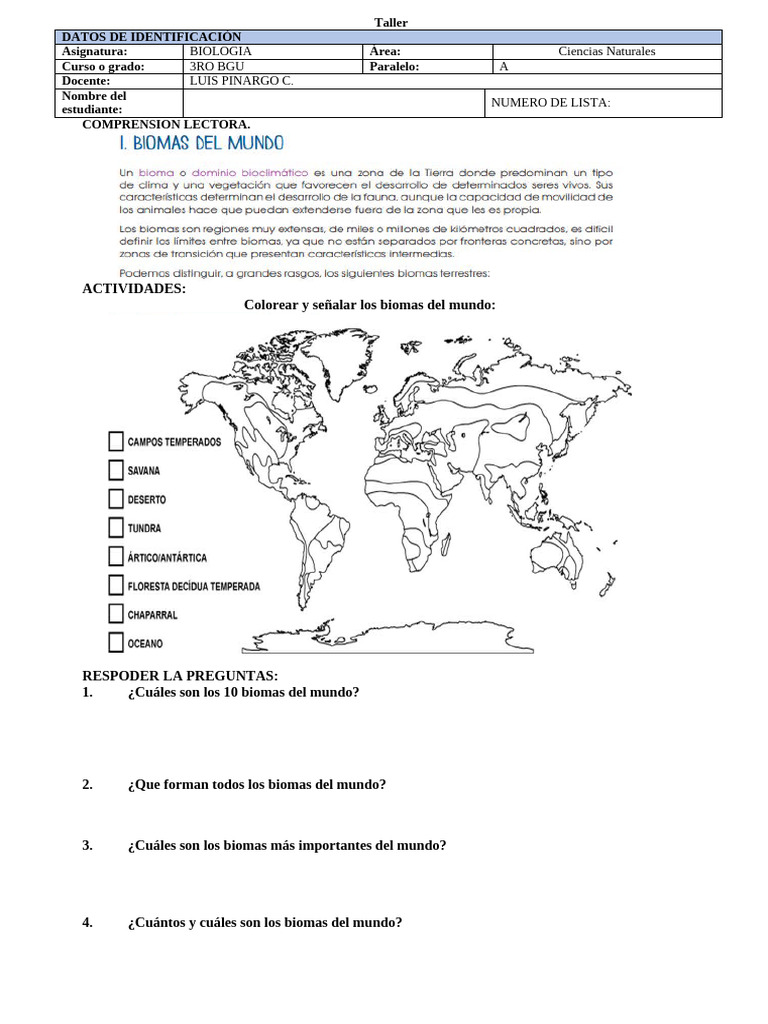Actividades sobre Biomas del Mundo | PDF