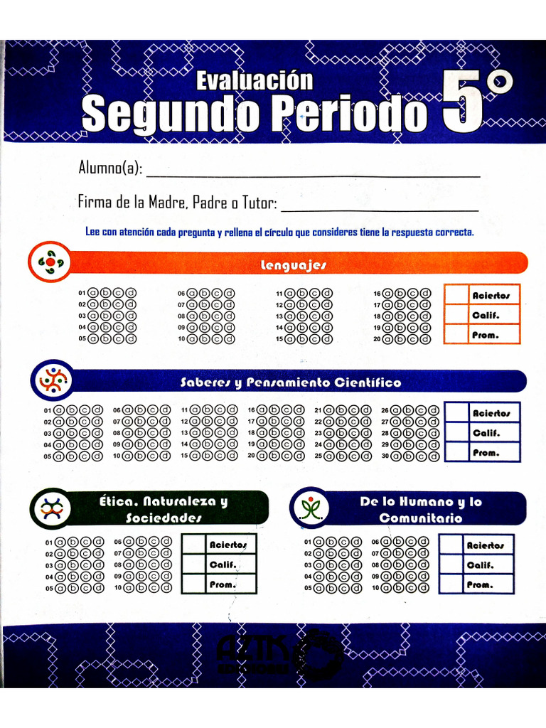 AZTK EXAMEN Segundo Periodo 5° | PDF