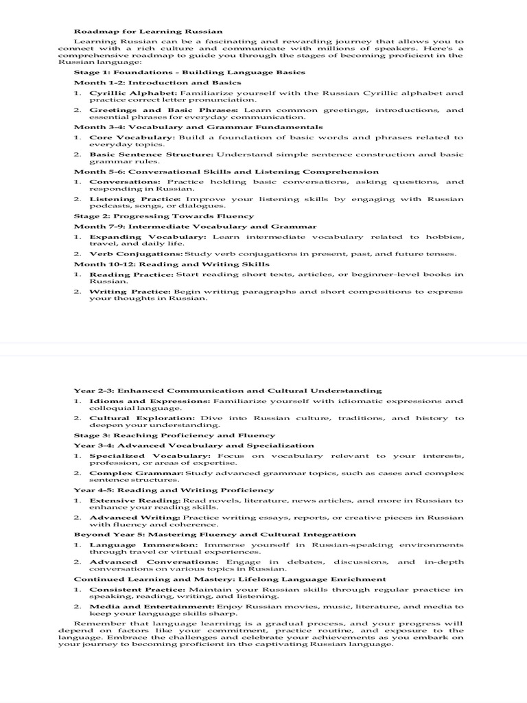 Roadmap For Learning Russian PDF Russian Lang | PDF | Russian Language ...